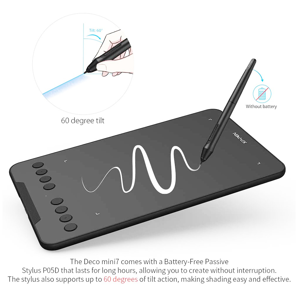 XP-PEN Deco Mini 7 Graphic Tablet 7.03 x 4.37 Inch Black