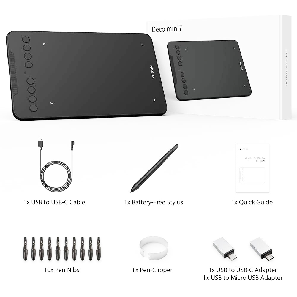 XP-PEN Deco Mini 7 Graphic Tablet 7.03 x 4.37 Inch Black
