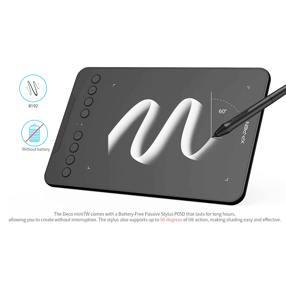 XP-PEN Deco Mini 7W Graphic Tablet 7.03 x 4.38 Inch Black