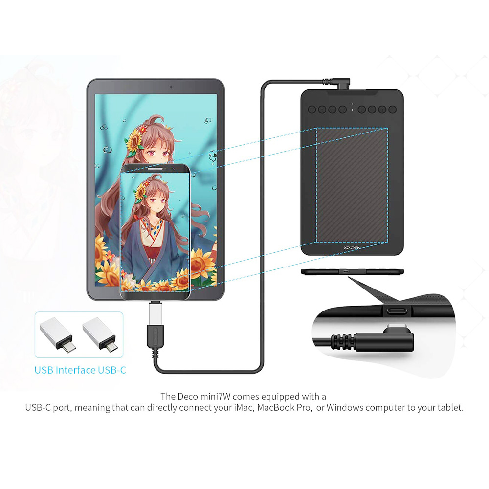 XP-PEN Deco Mini 7W Graphic Tablet 7.03 x 4.38 Inch Black