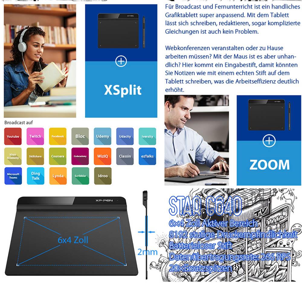 XP-Pen Star G640 Graphic Tablet with 6 x 4 Inch Work Surface Black