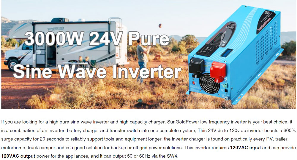 SunGoldPower 3000W 24V Pure Sine Wave Power Inverter Blue