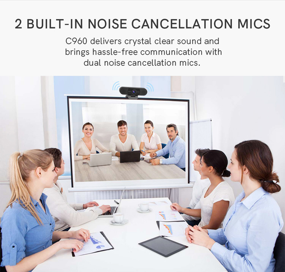 eMeet C960 1080P Webcam with Privacy Cover Black