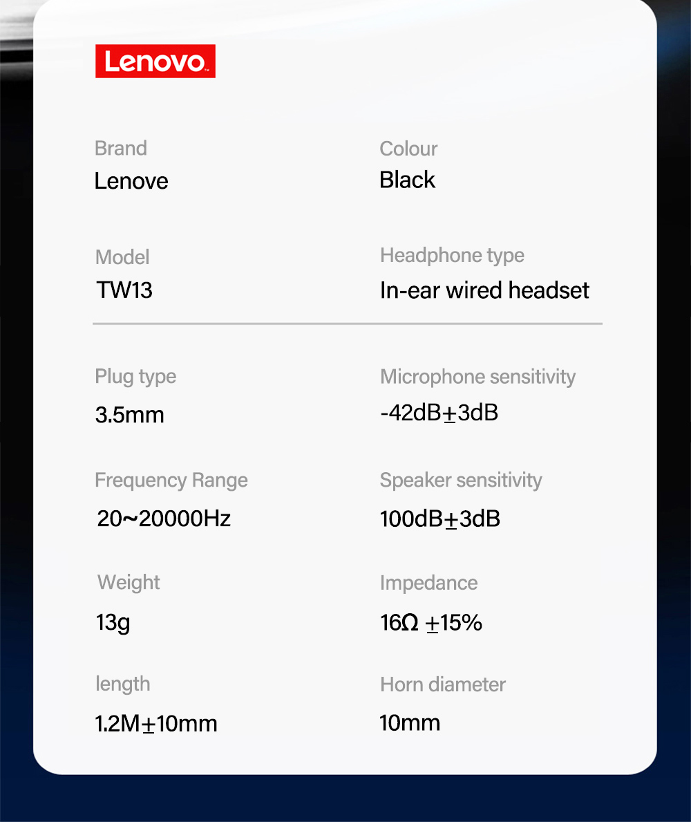 Lenovo Thinkplus TW13 Wired Earphone Black