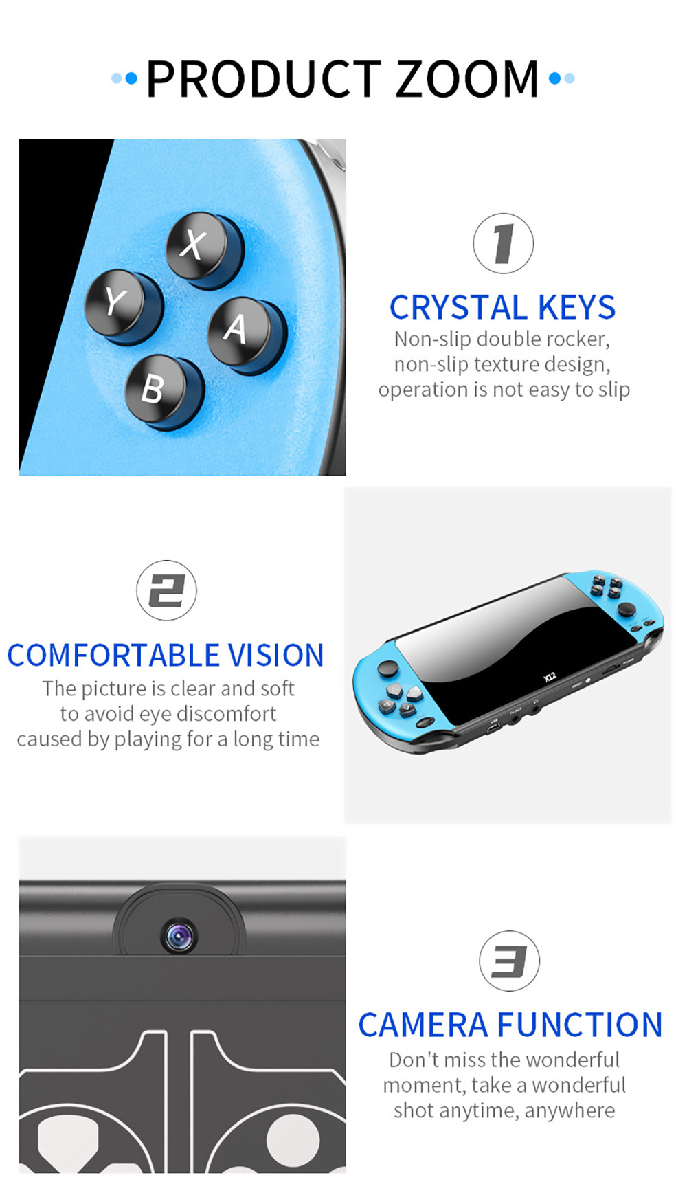 Powkiddy X12 Retro Handheld Game Console Blue