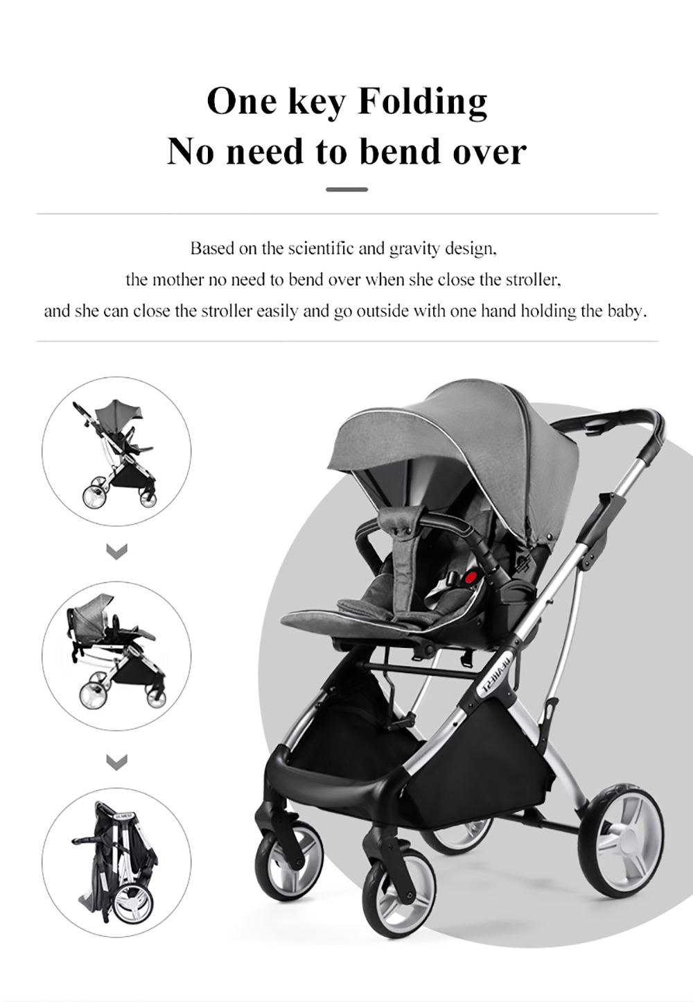 Dearest 1108 Baby Stroller 3 in 1 Infant Car Seat Carrier - Black