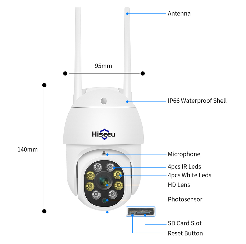 Hiseeu 3MP Wireless PTZ Speed Dome IP Camera