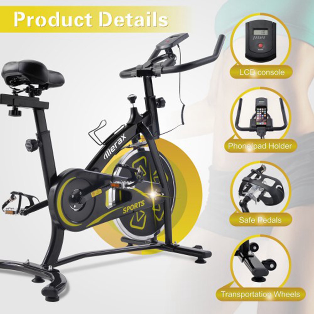 Merax Exercise Bike LCD Console Adjustable Seat Handleb Black Yellow