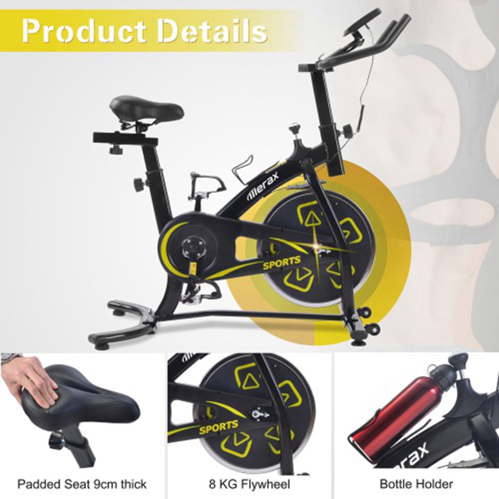 Merax Exercise Bike LCD Console Adjustable Seat Handleb Black Yellow