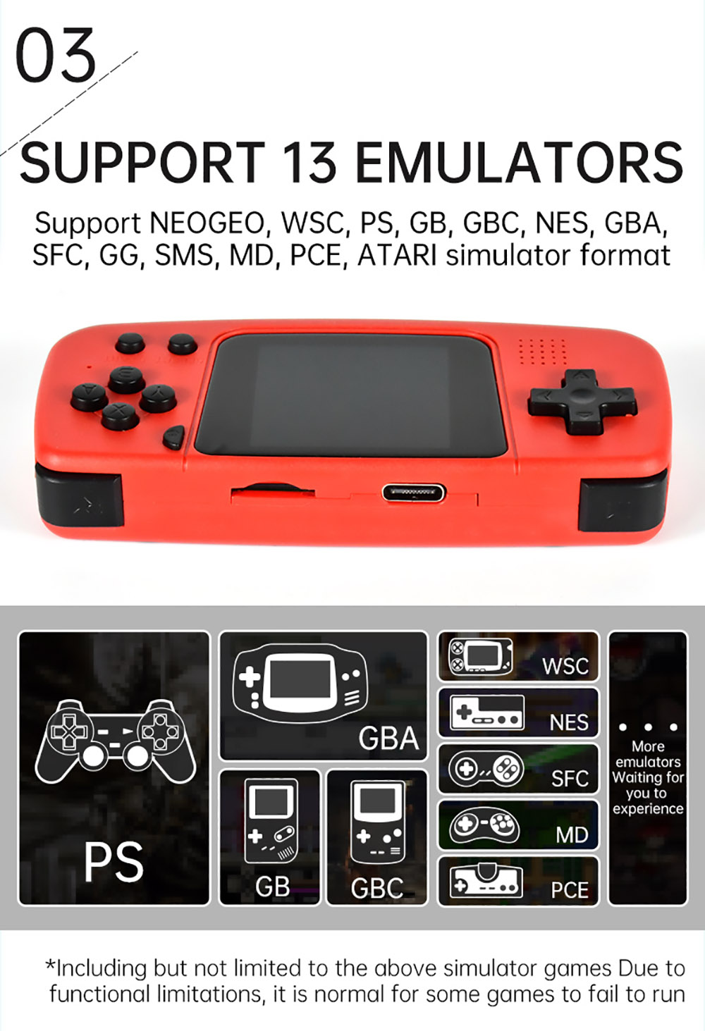 POWKIDDY Q36 Mini Handheld Game players 32GB Red