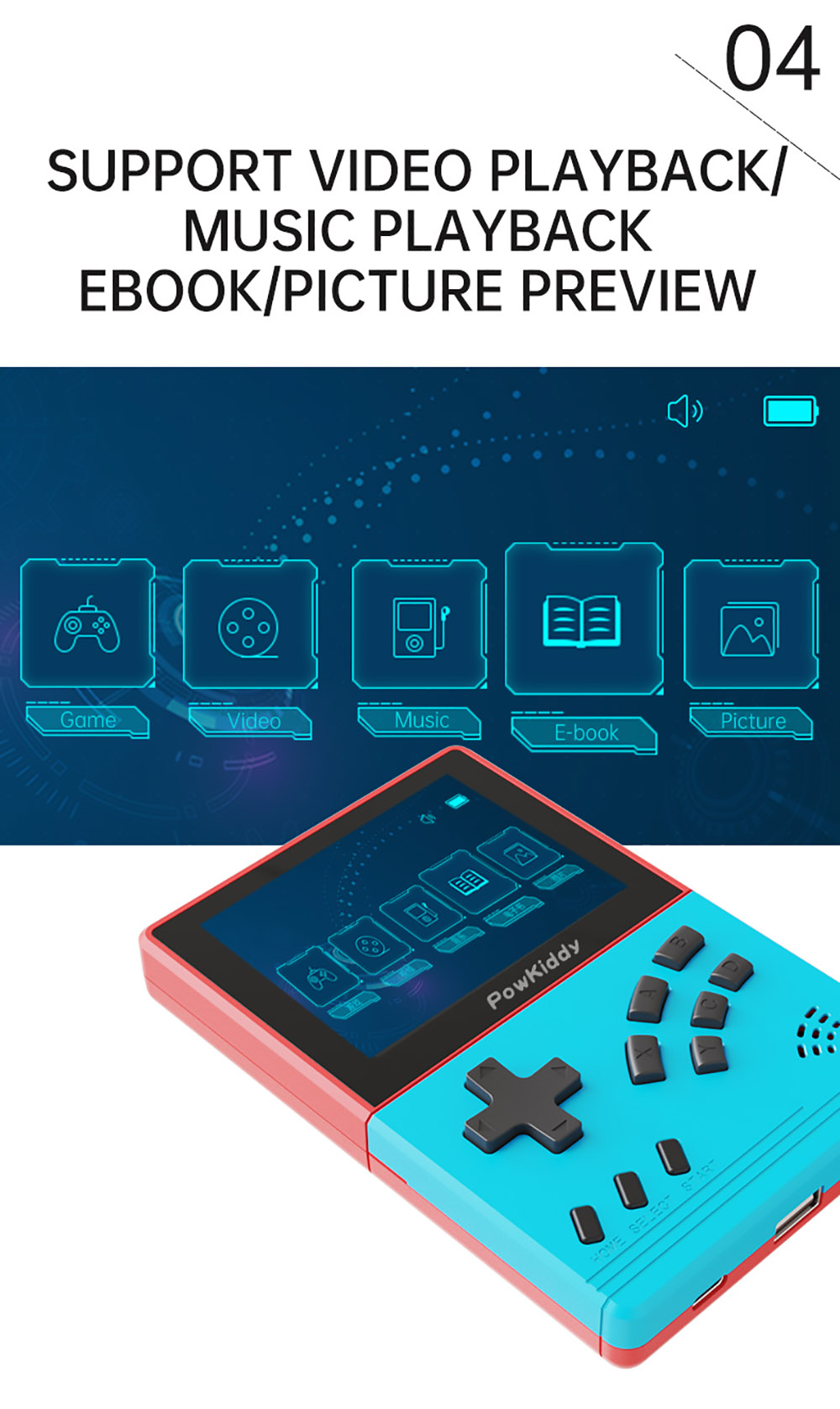 Powkiddy V2 Retro Game Pocket Console Blue Red