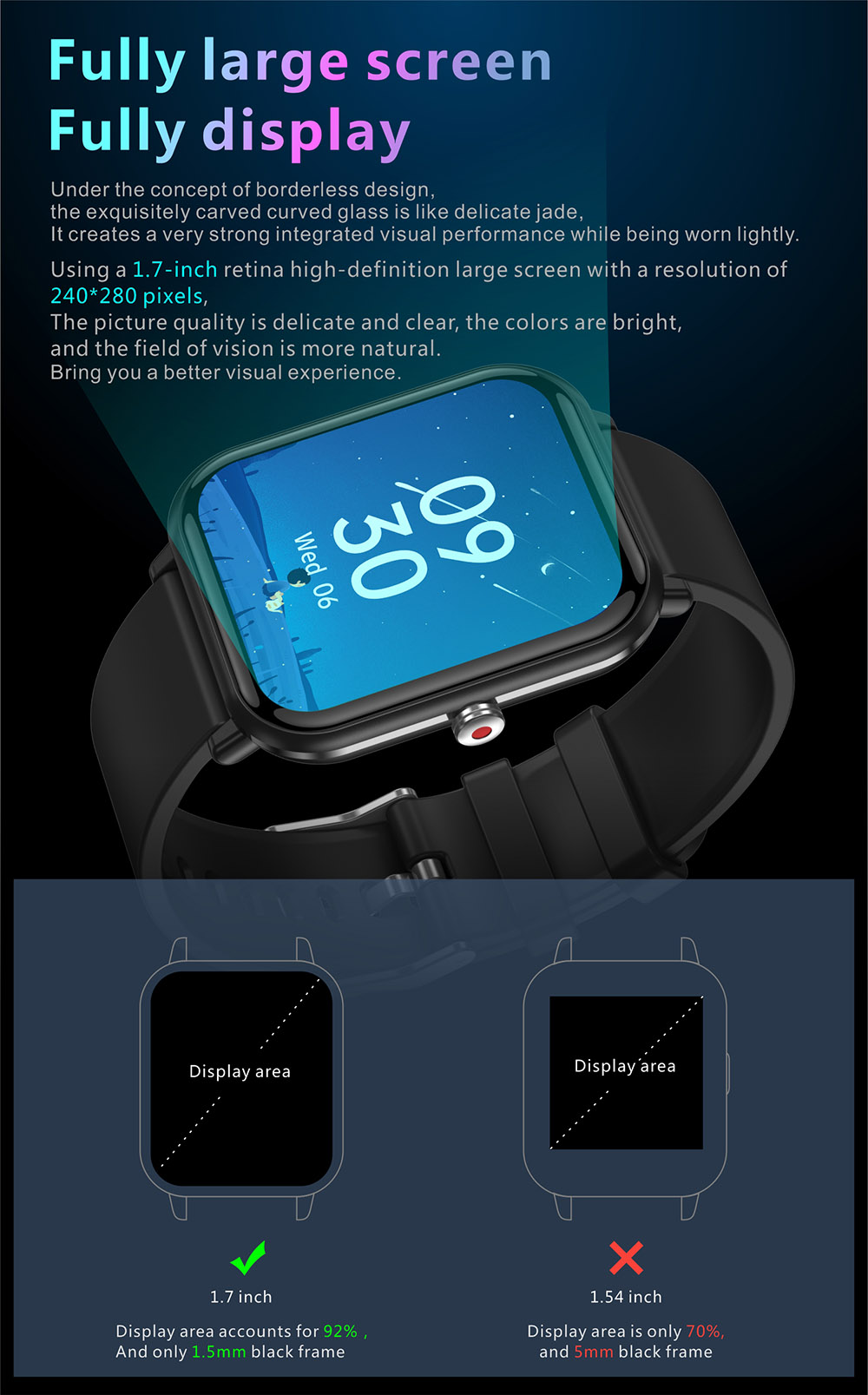 Q9 Pro Smartwatch 1.7 Inch Large Touch Screen Black