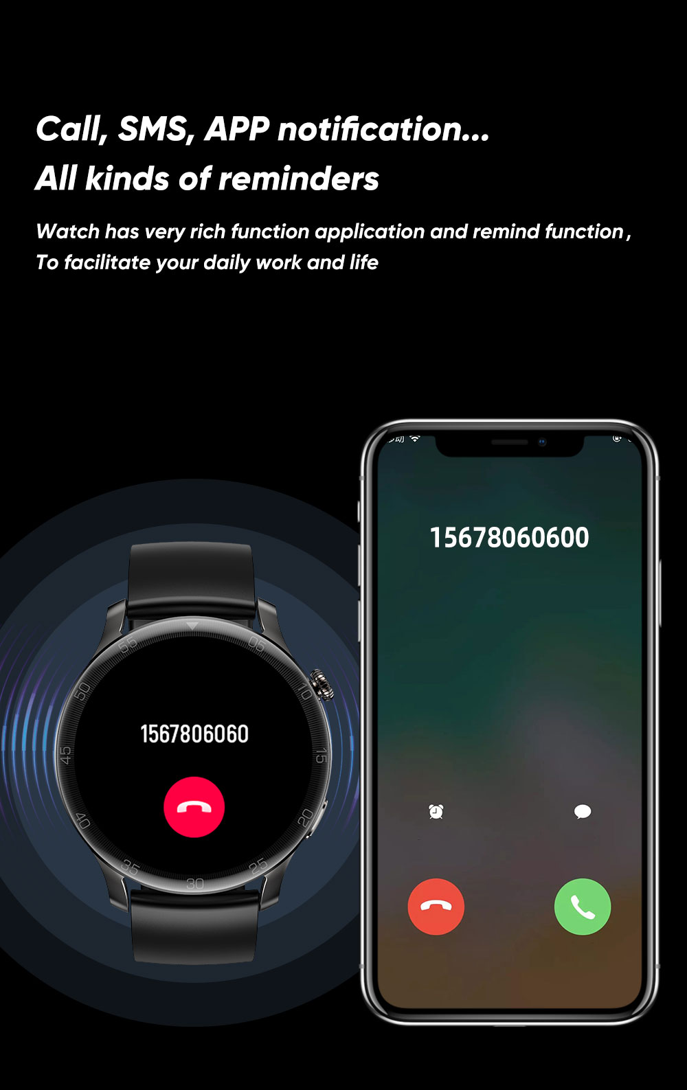 SENBONO MAX2 Smartwatch for Men Black Leather