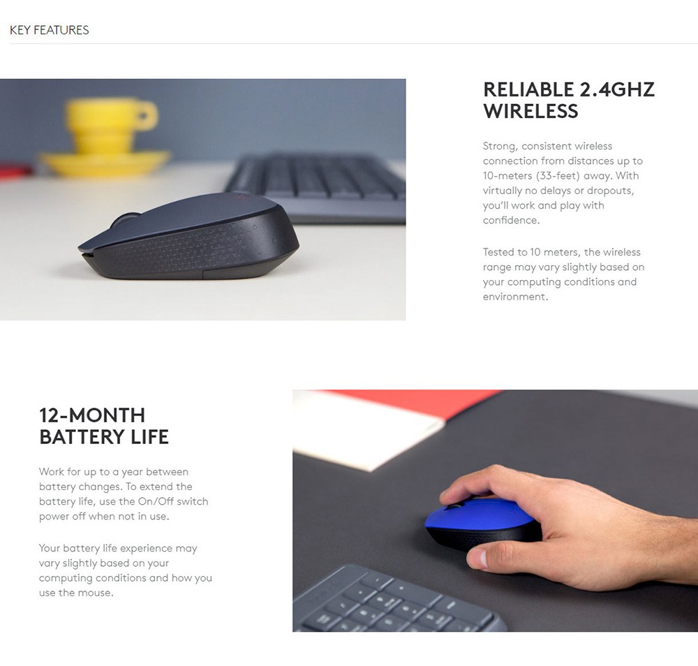 Logitech M170 Office Wireless Mouse 3 Buttons 1000 DPI Gray