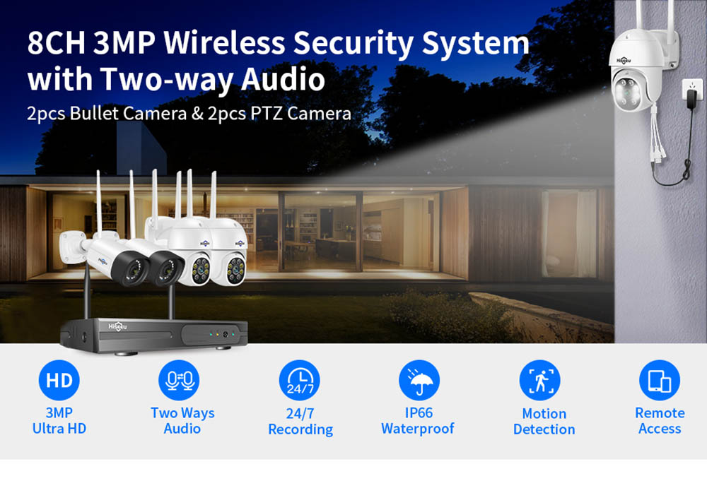 Hiseeu 4Pcs 8CH 3MP Wireless Bullet WIFI IP Cameras