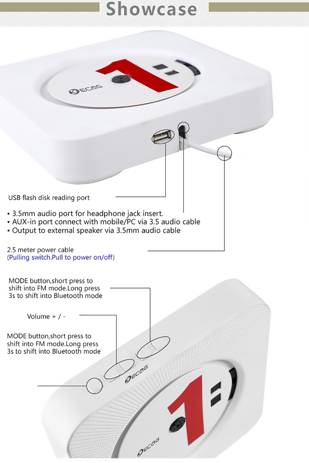 Kecag KC-808 Wall Mountable CD Player Blue