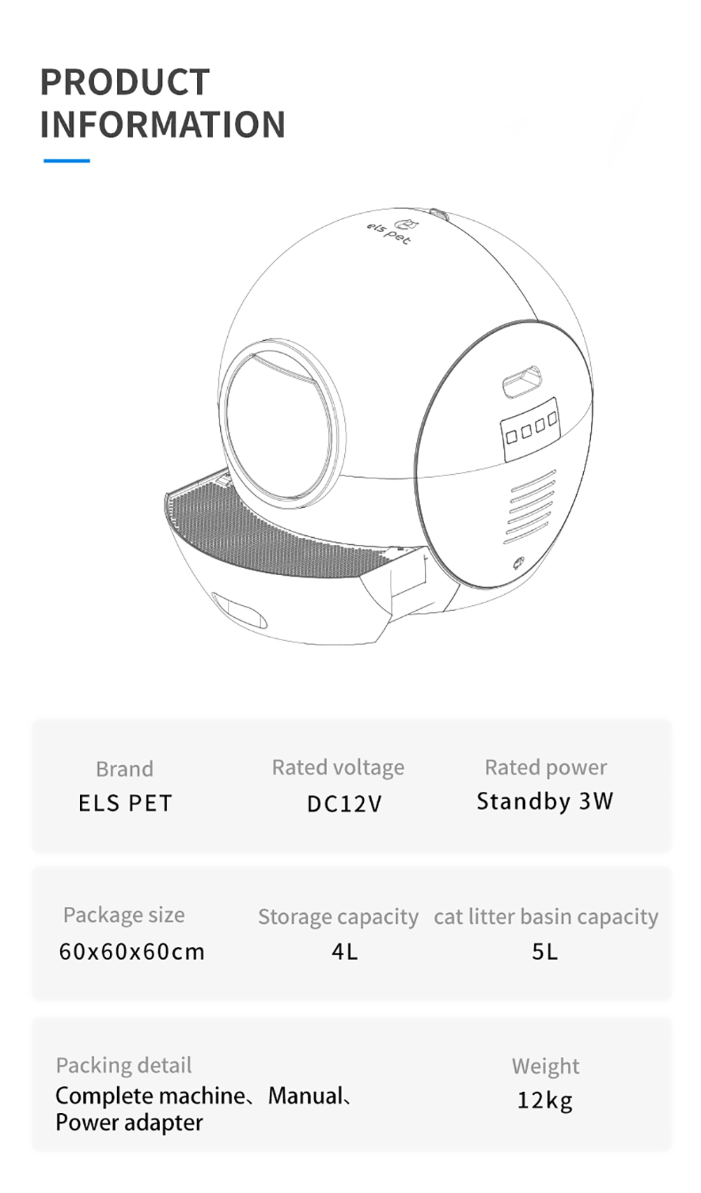 ELS PET Self Cleaning Cat Litter Tray