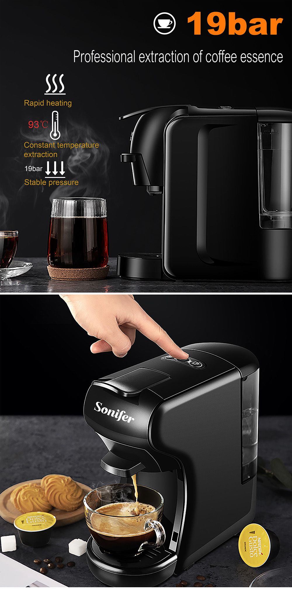 Sonifer SF3551 1450W Espresso Coffee Machine Capsule Coffee Maker