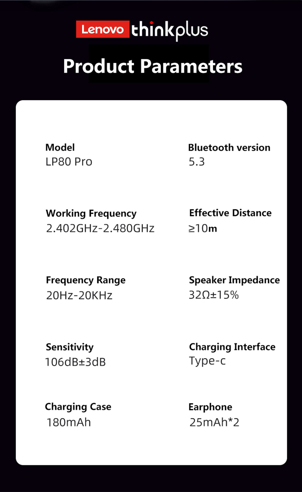 Lenovo Thinkplus LP80 Pro TWS Earphones Black