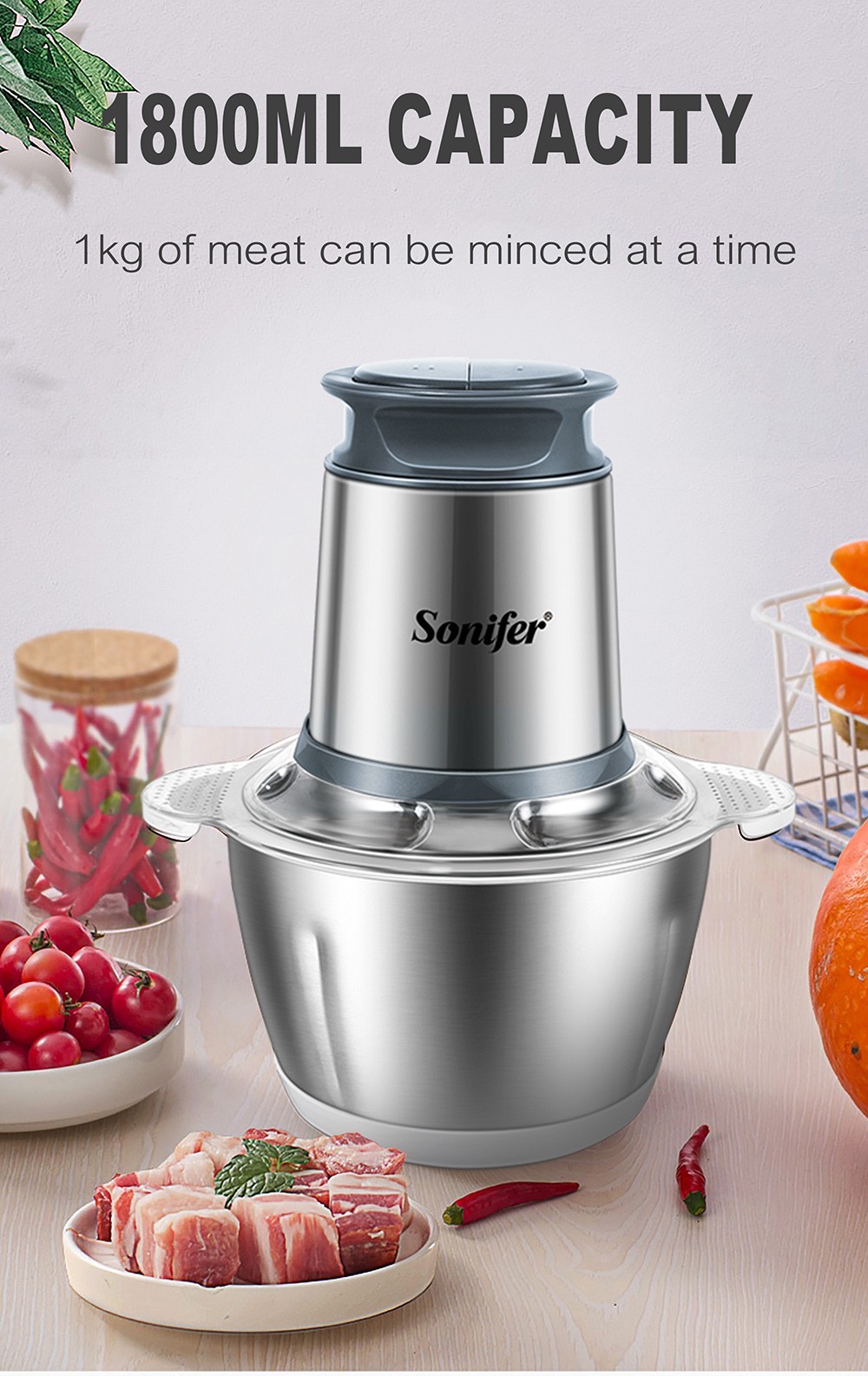Sonifer SF8058 300W Electric Chopper Meat Grinder