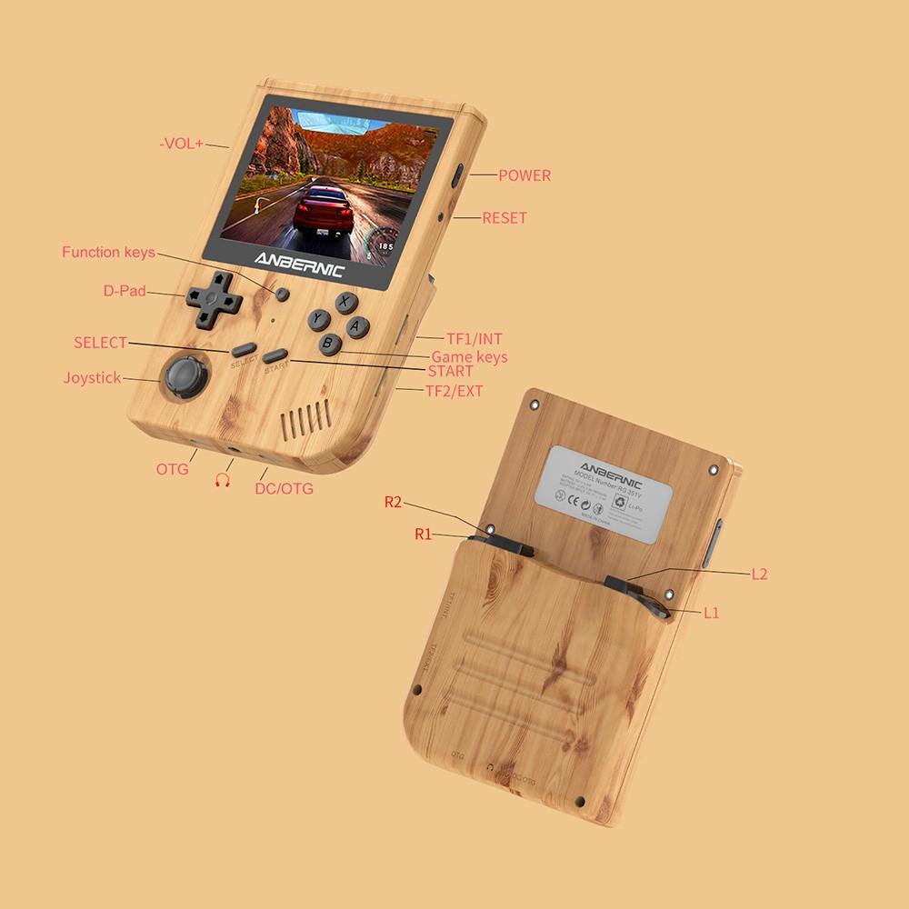ANBERNIC RG351V 16GB Handheld Retro Game Console Wood Grain