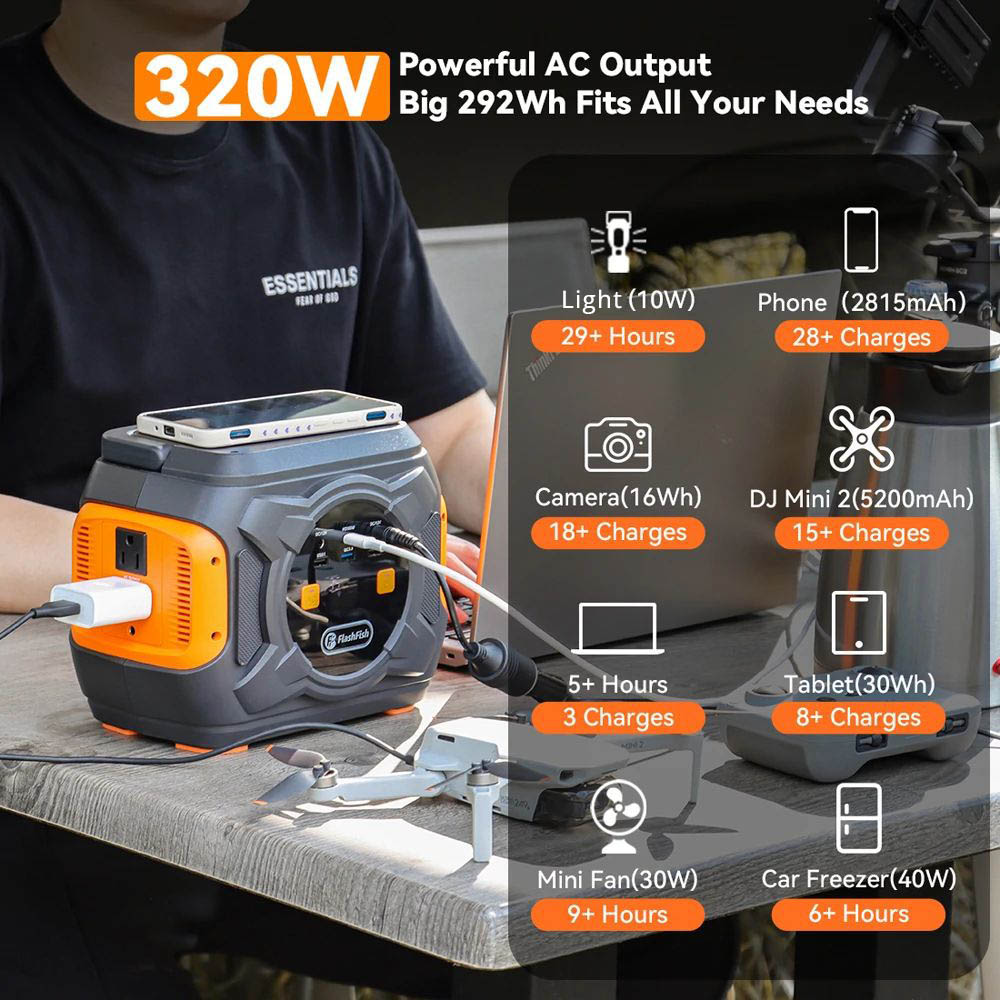 Flashfish A301 292WH 320W Portable Power Station + SP Solar Panel