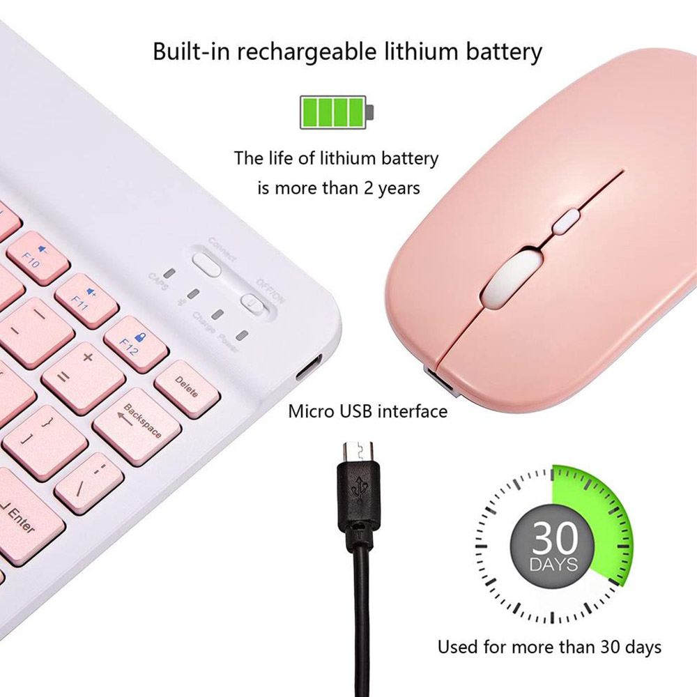 Ultra Slim Bluetooth Keyboard And Mouse Combo Rechargeable Rose Red