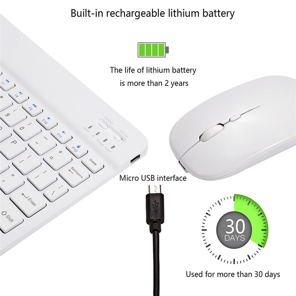Ultra Slim Bluetooth Keyboard And Mouse Combo Rechargeable White