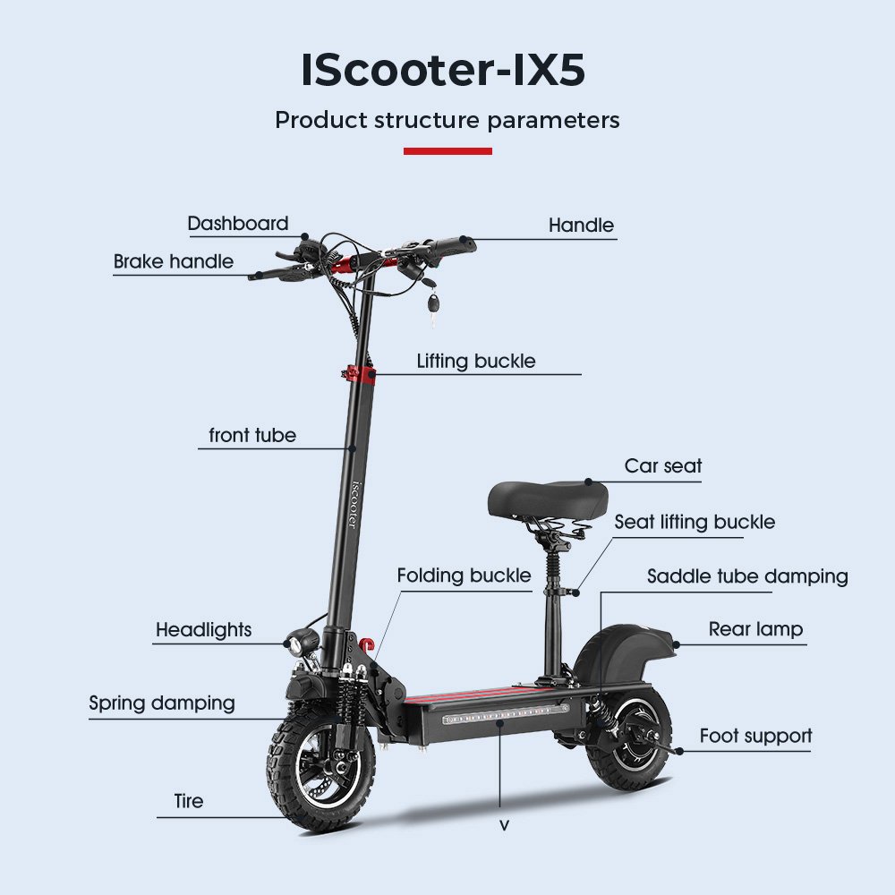 iScooter iX5 Electric Scooter with Seat 10 Inch 15AH 45Km/h 600W Motor