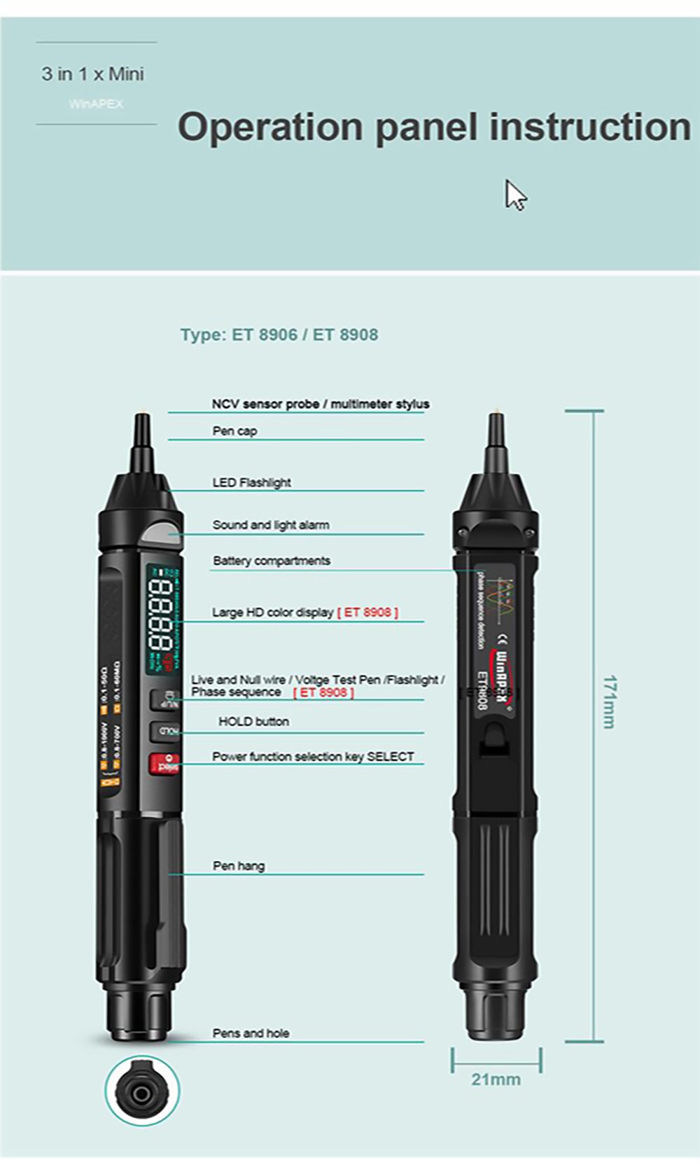 WinAPEX ET8906 RMS Digital Multimeter Black