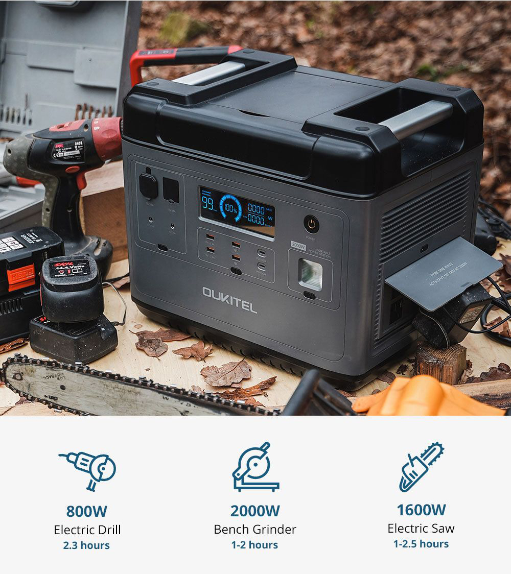 OUKITEL P2001 2000Wh Power Station + BLUETTI 200W Solar Panel