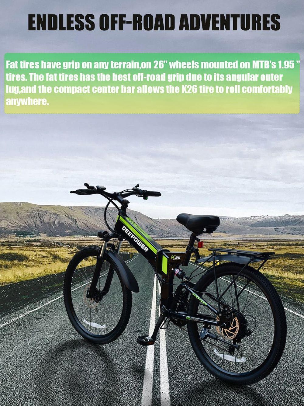 DEEPOWER K26 Electric Bike 26 Inch 48V 500W Motor 12.8Ah 35Km/h Speed