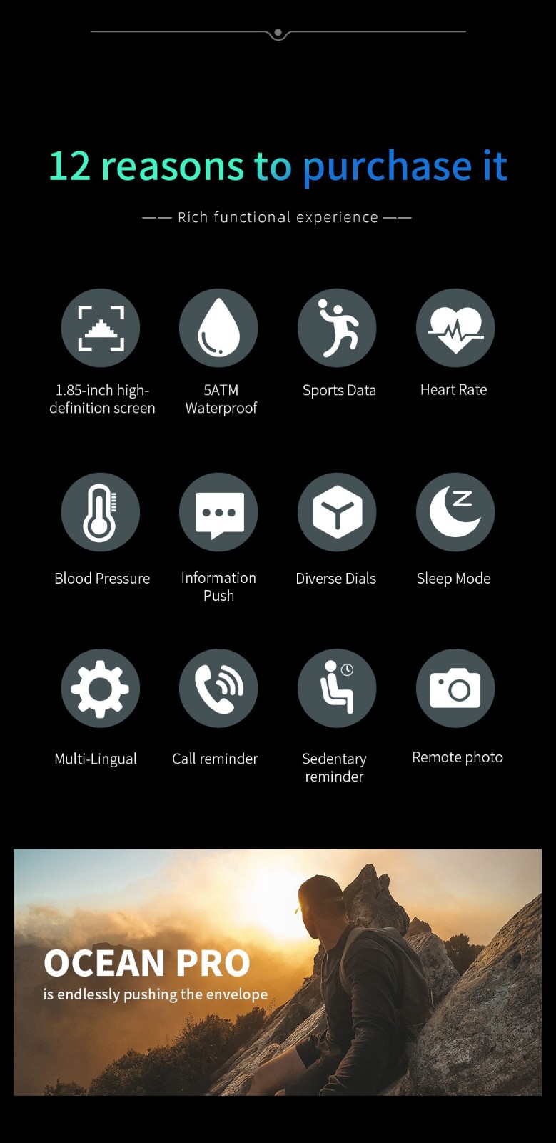 LOKMAT OCEAN PRO Smartwatch 1.85 inch Full Touch Screen Black