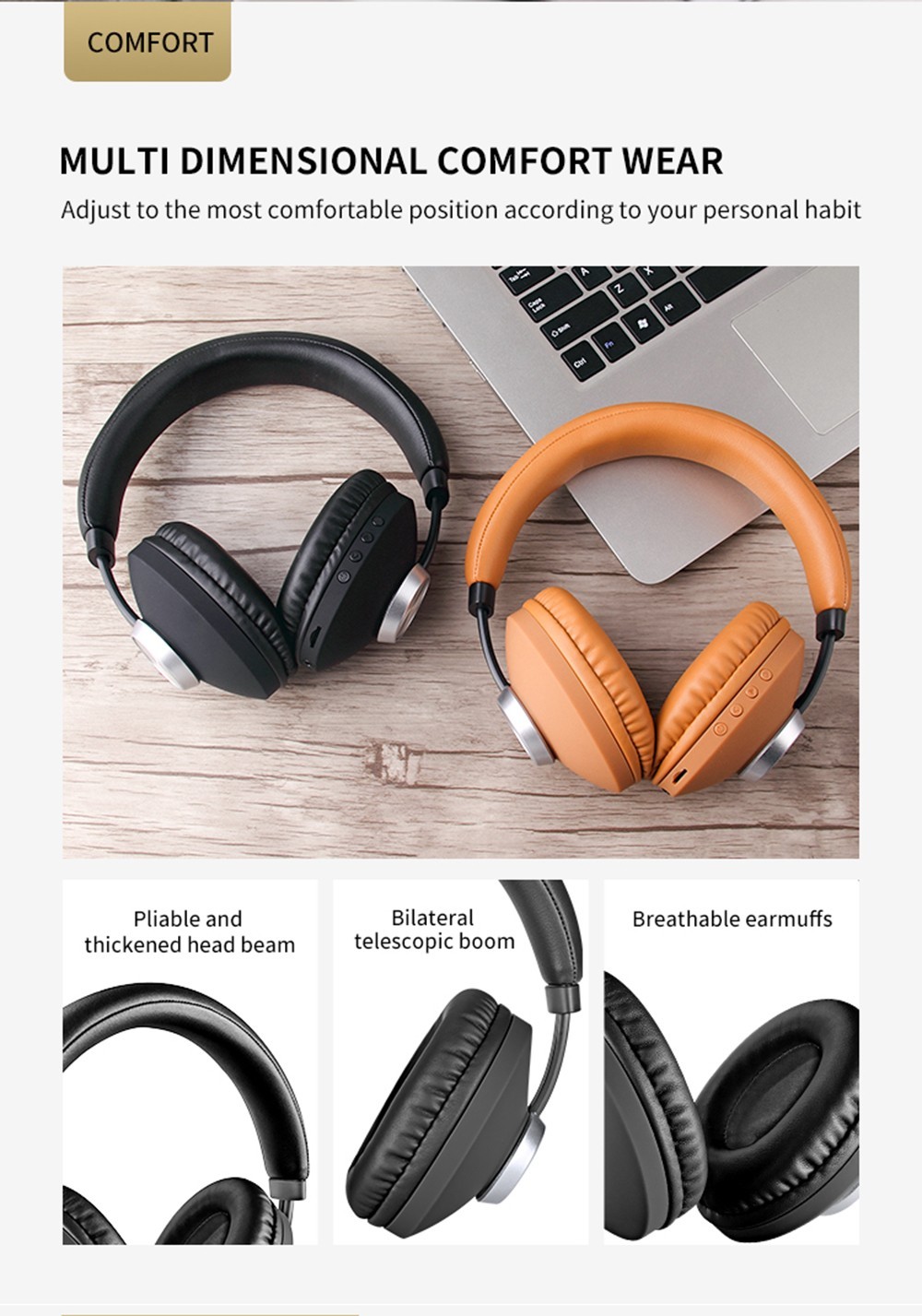 SODO SD-1007 Wireless Headset Bluetooth 5.1 Light Grey