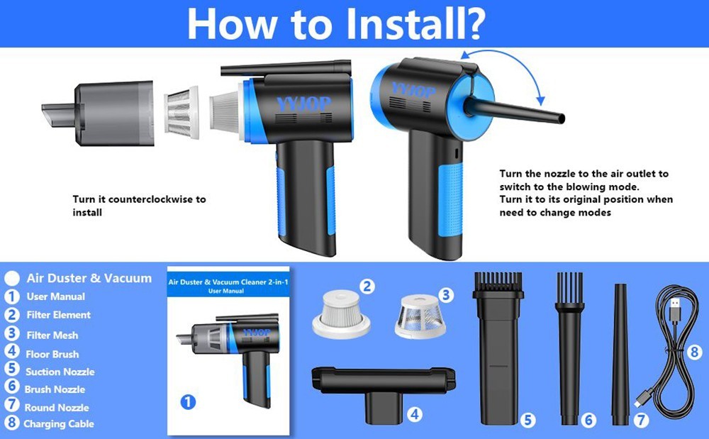 Electric Air Duster Upgraded Air Duster and Vacuum Blue