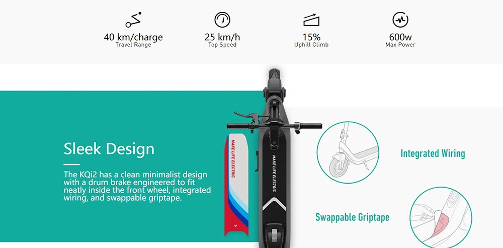 NIU KQi2 Pro e-scooter 300W motor 365Wh battery max 40km range