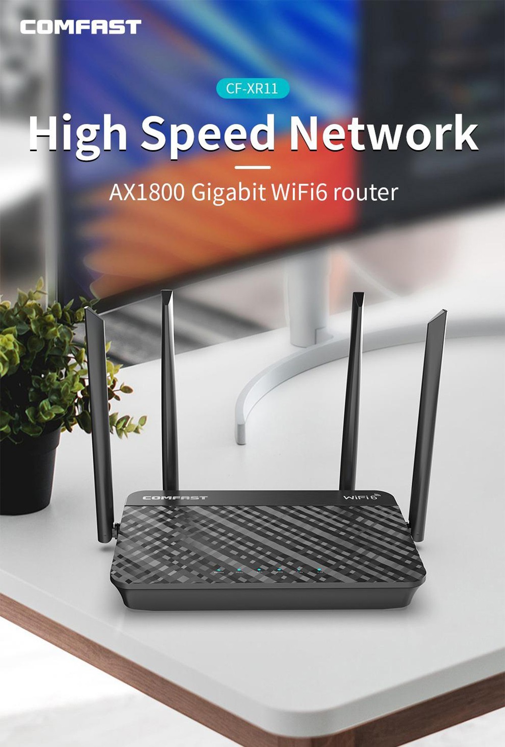 COMFAST XR11 Router 1800Mbps WiFi6 Dual Band Wireless Router Black US