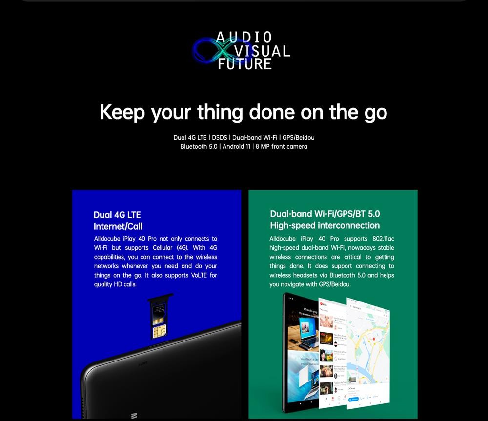 ALLDOCUBE iPlay 40 Pro UNISOC Tiger T618 LTE Tablet with Keyboard