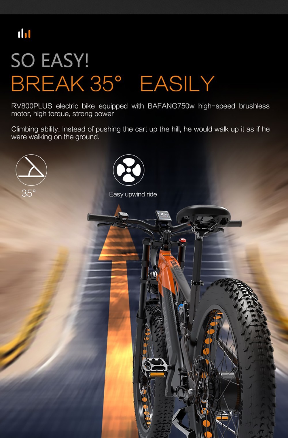 LANKELEISI RV800 Electric Bike 26*4.0'' Wheel Orange