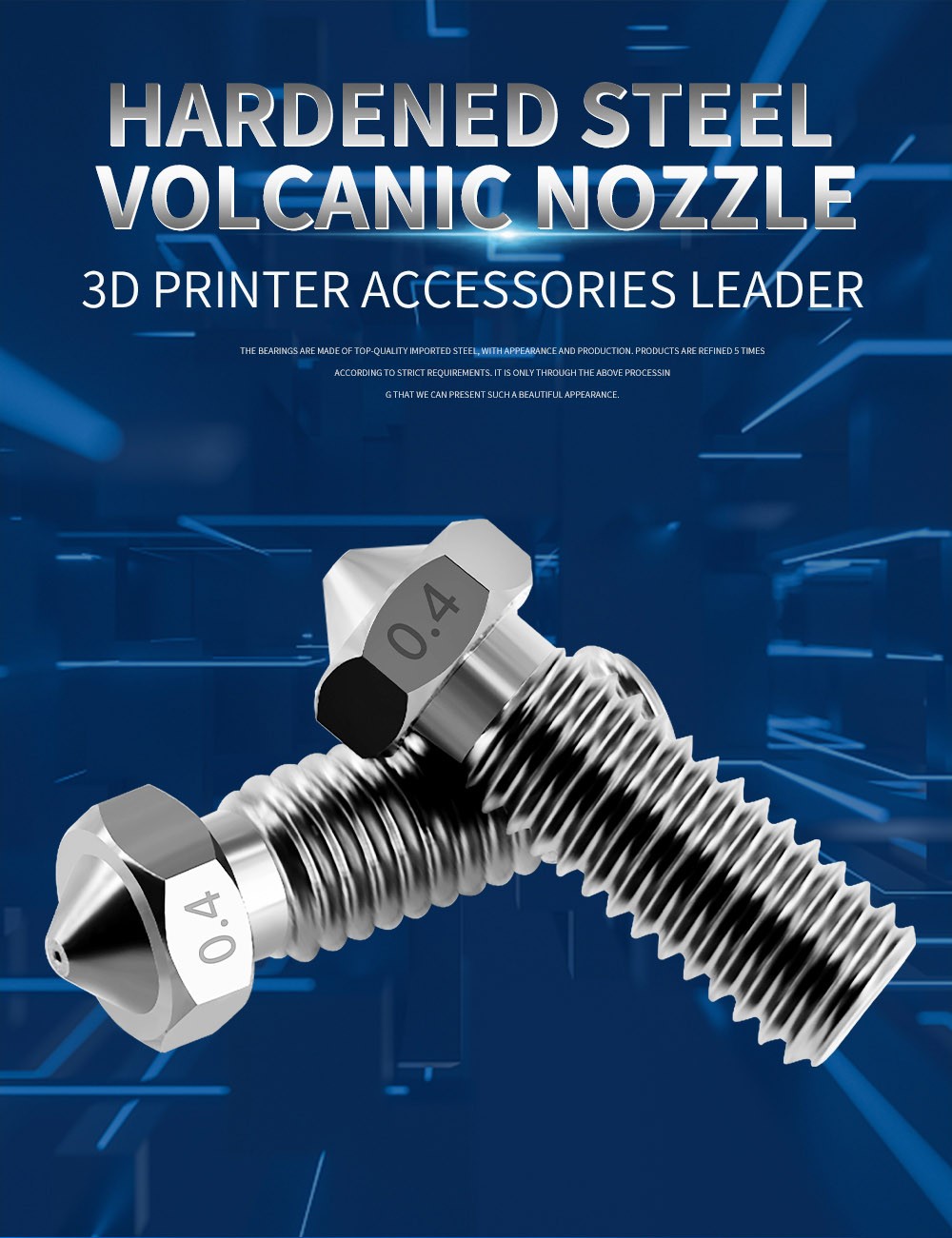 TWO TREES 0.4mm Hardened Steel Volcano Nozzle with M6 Thread