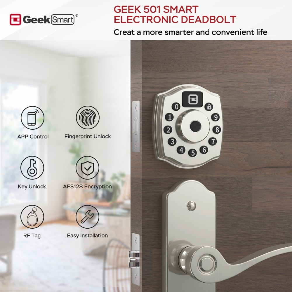 Geek Smart L-F501 Keyless Entry Smart Deadbolt Door Locks Silver
