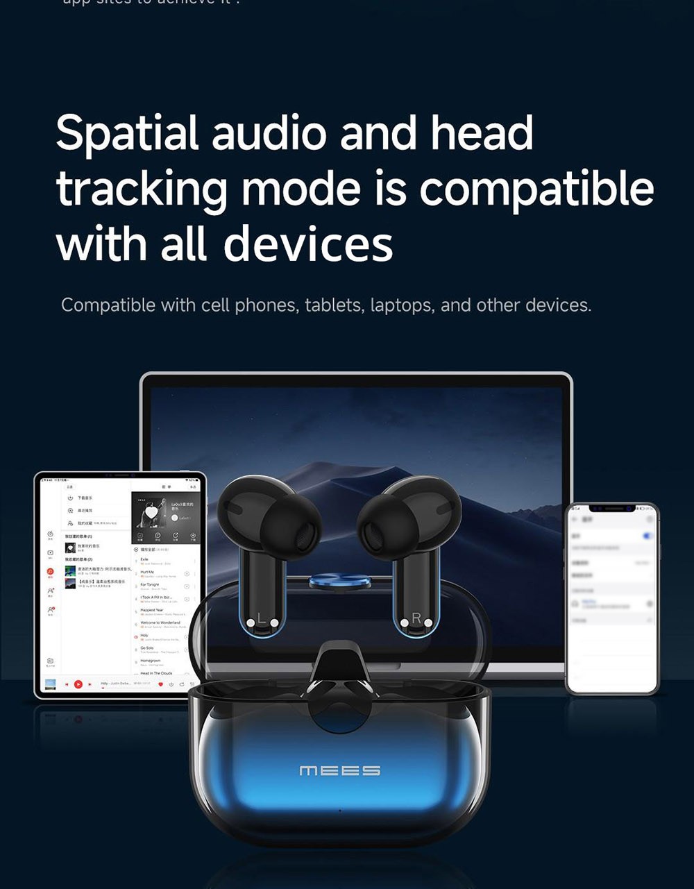 MEES M6 Pro Earbuds, ANC+ENC Deep Noise Reduction Black