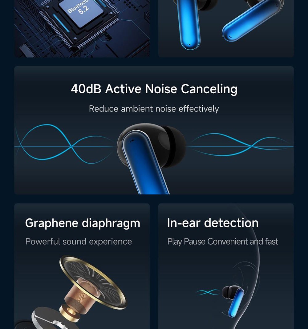 MEES M6 Pro Earbuds, ANC+ENC Deep Noise Reduction Blue