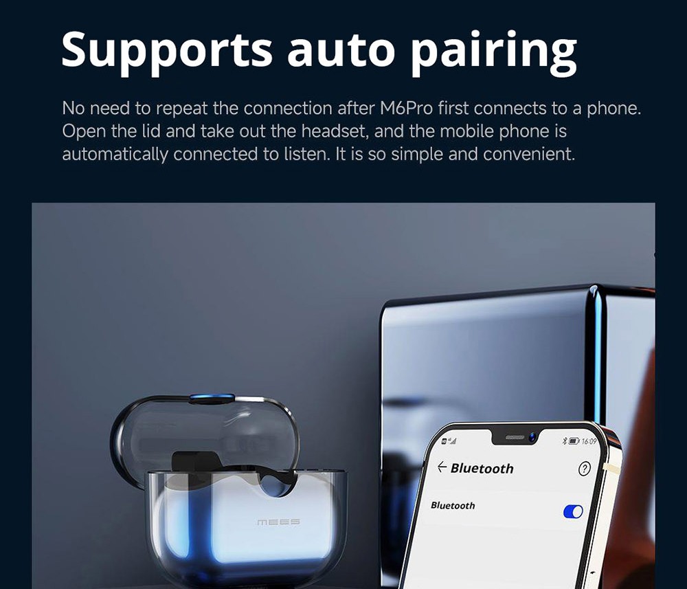MEES M6 Pro Earbuds, ANC+ENC Deep Noise Reduction Blue