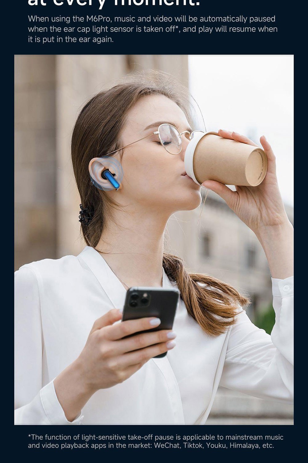 MEES M6 Pro Earbuds, ANC+ENC Deep Noise Reduction White