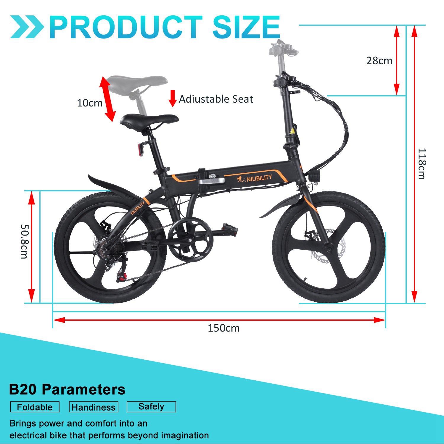 NIUBILITY B20 Electric Bike 20 Inch 350W Motor 42V 10.4Ah 25Km/h Black