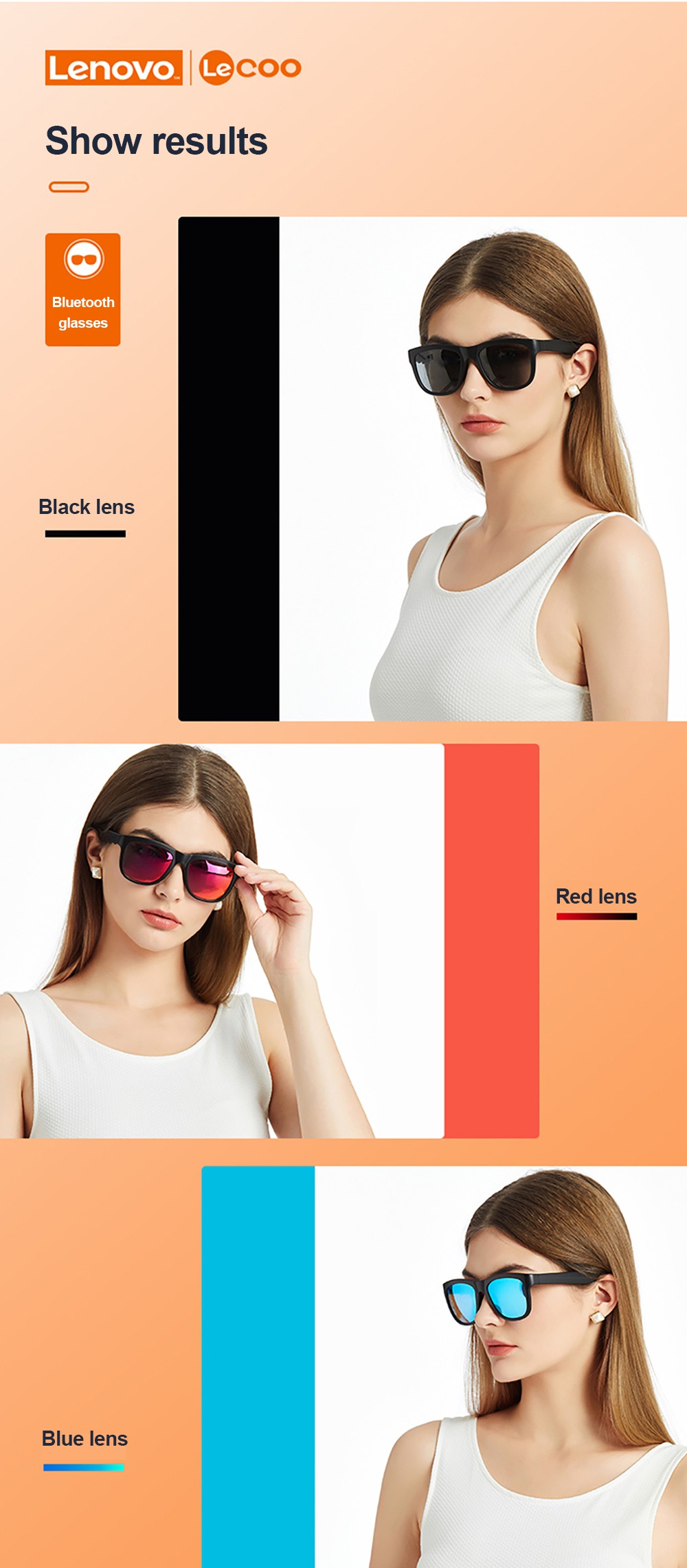 Lenovo Lecoo C8 Smart Music Bluetooth 5.0 Sunglasses Black