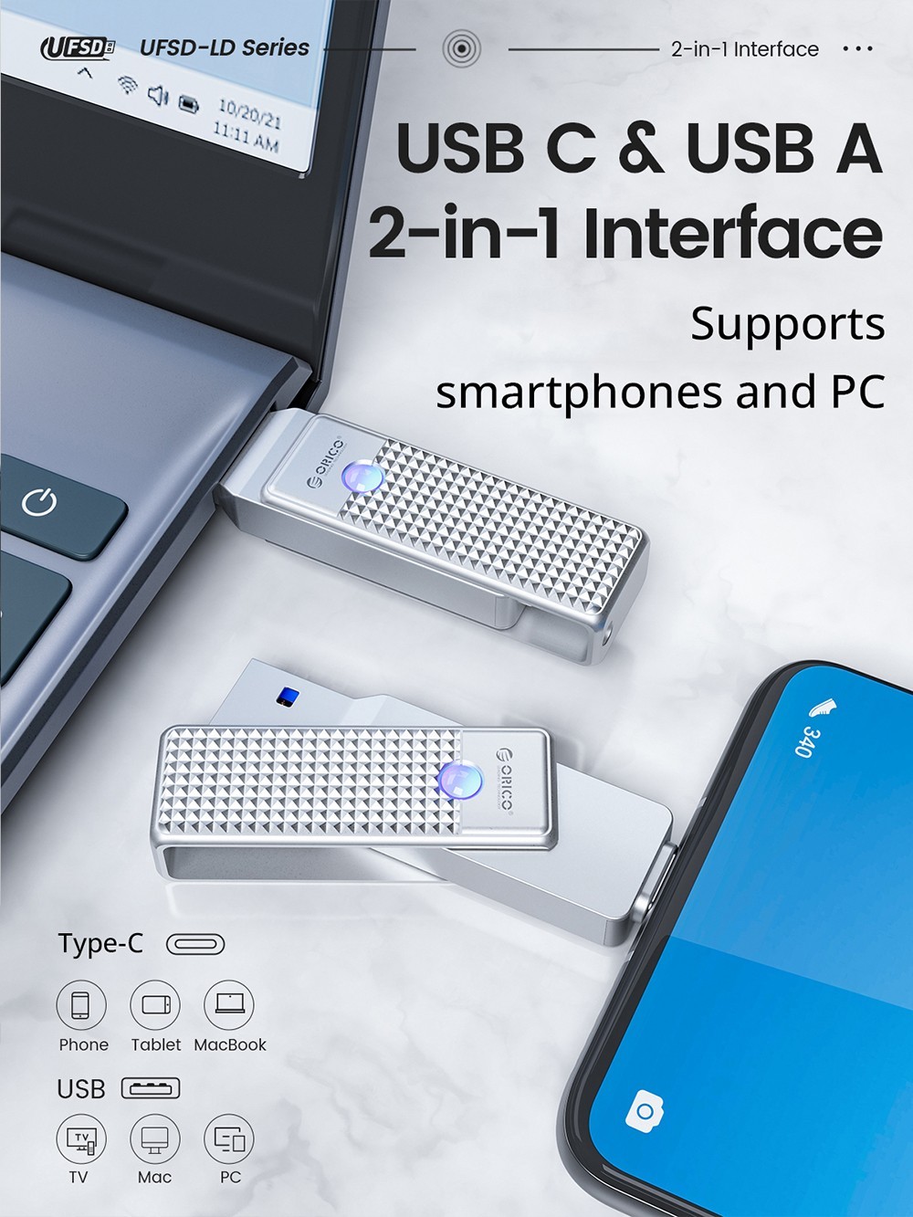 ORICO UFSD 128GB Dual Flash Drive