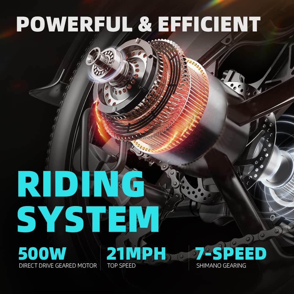 EUY K6 Folding Electric Bike 20 inch Tire 21mph 48V 12.8Ah 500W Motor