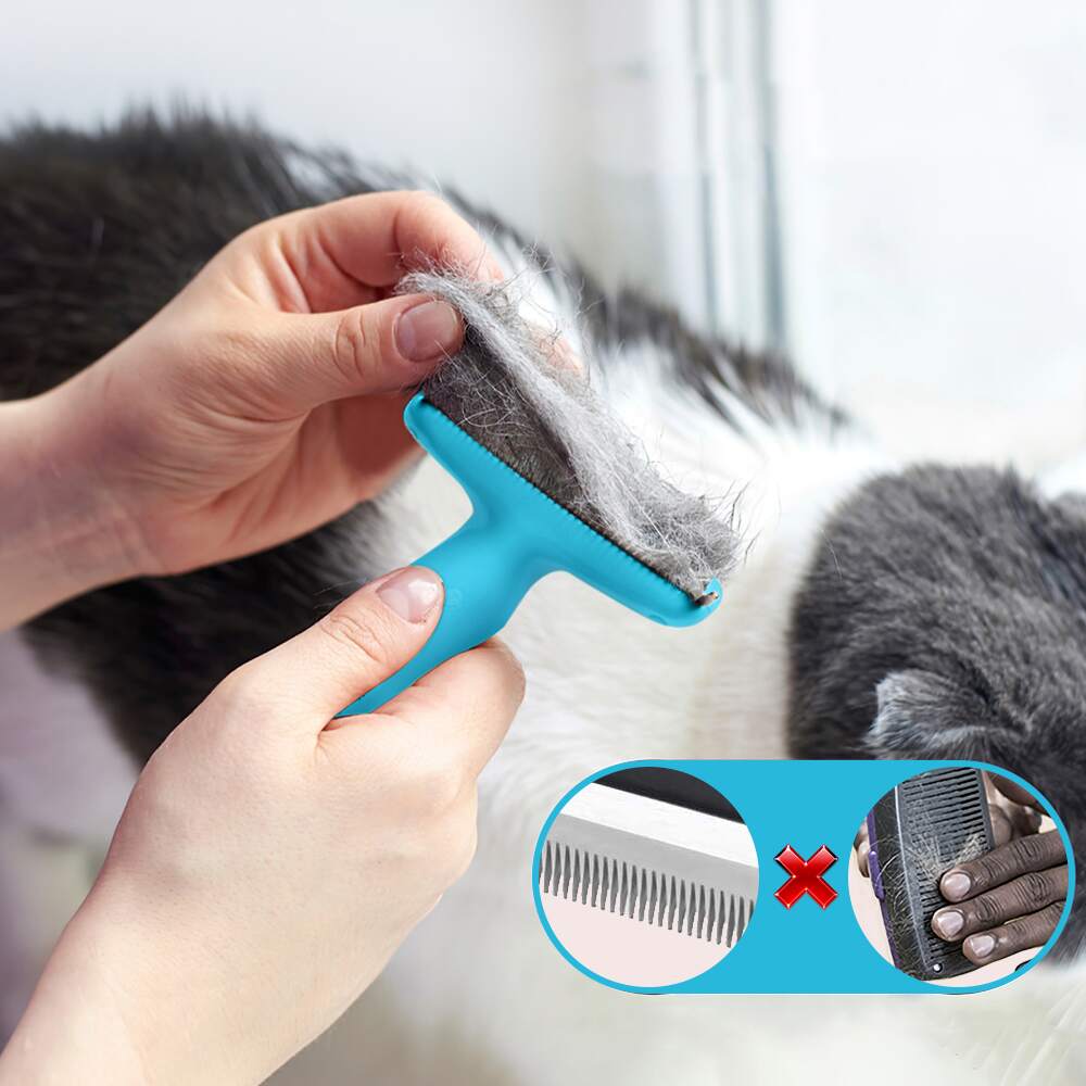 Fluffee Pet Hair Comb with 3 Replaceable Combs Blue